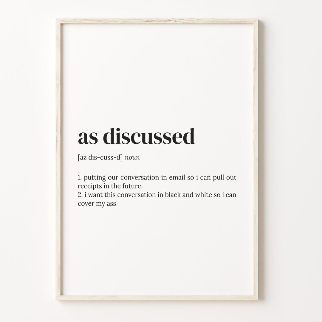 As Discussed Definition Print, Dictionary Poster, Quote Wall Art, Arts ...