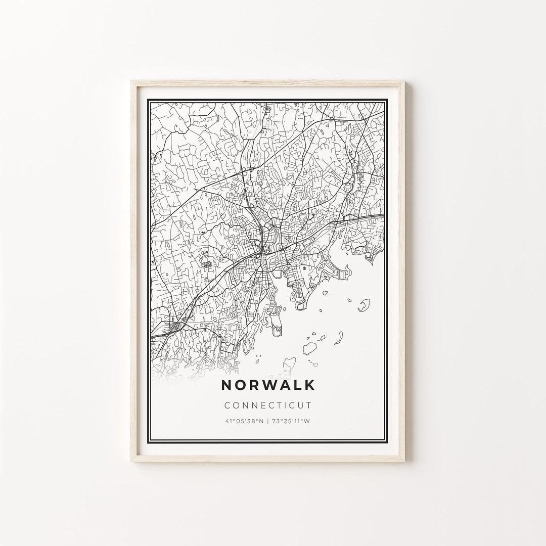 Norwalk Print, City Map Art Poster, Connecticut CT USA, Wall Art Decor ...