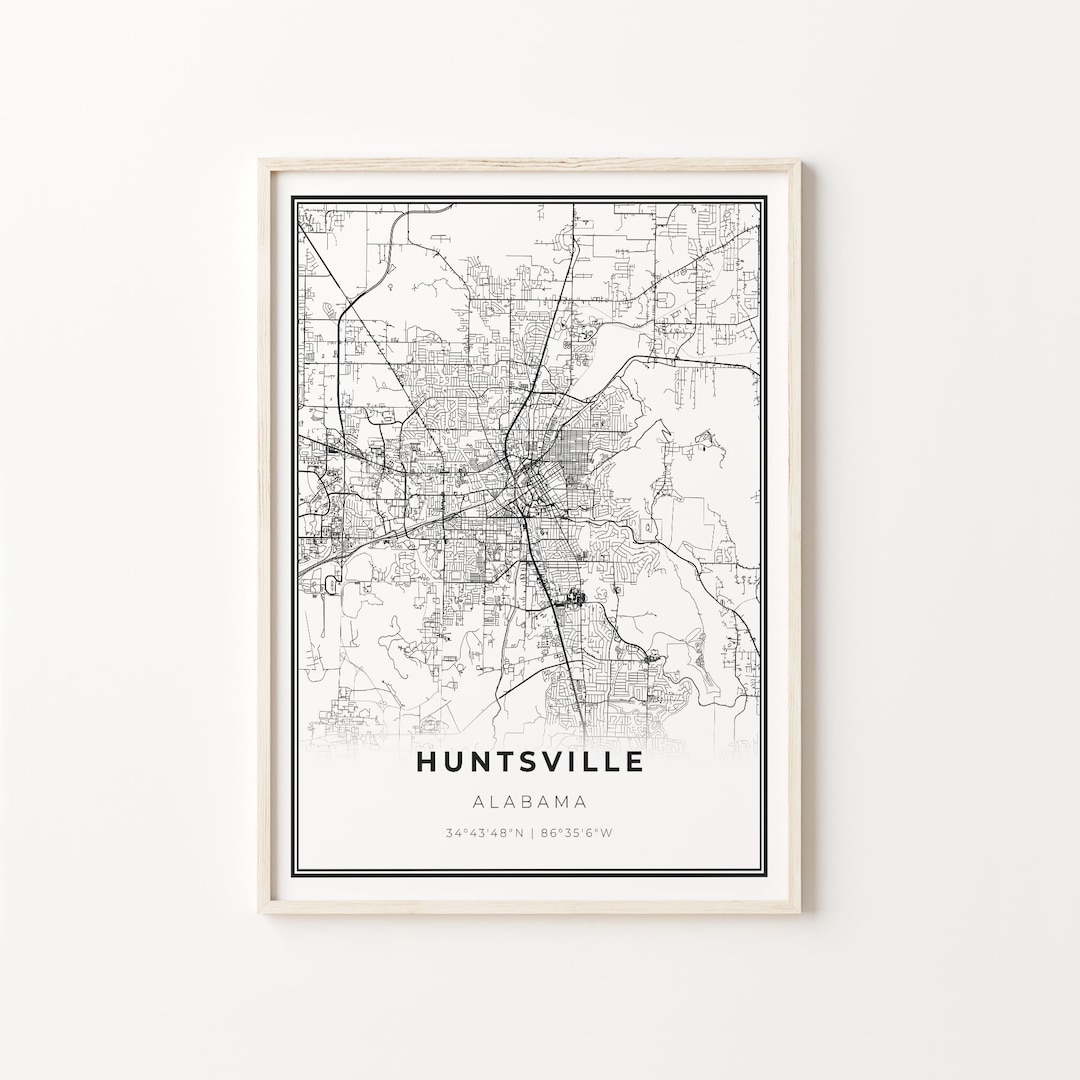 Huntsville Alabama Map Print: Modern Black and White City Art - Etsy
