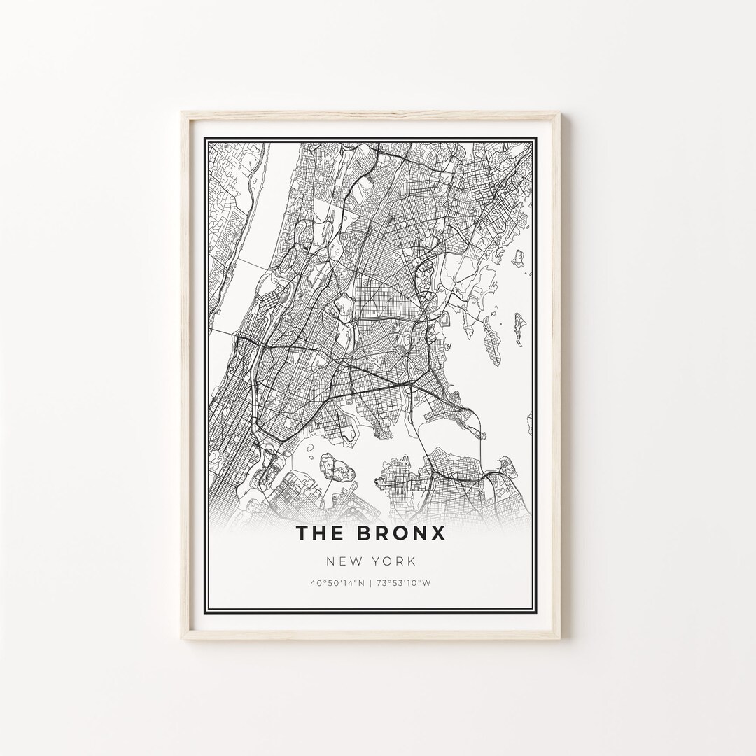 The Bronx Print, City Map Art Poster, New York City NYC NY USA, Wall ...