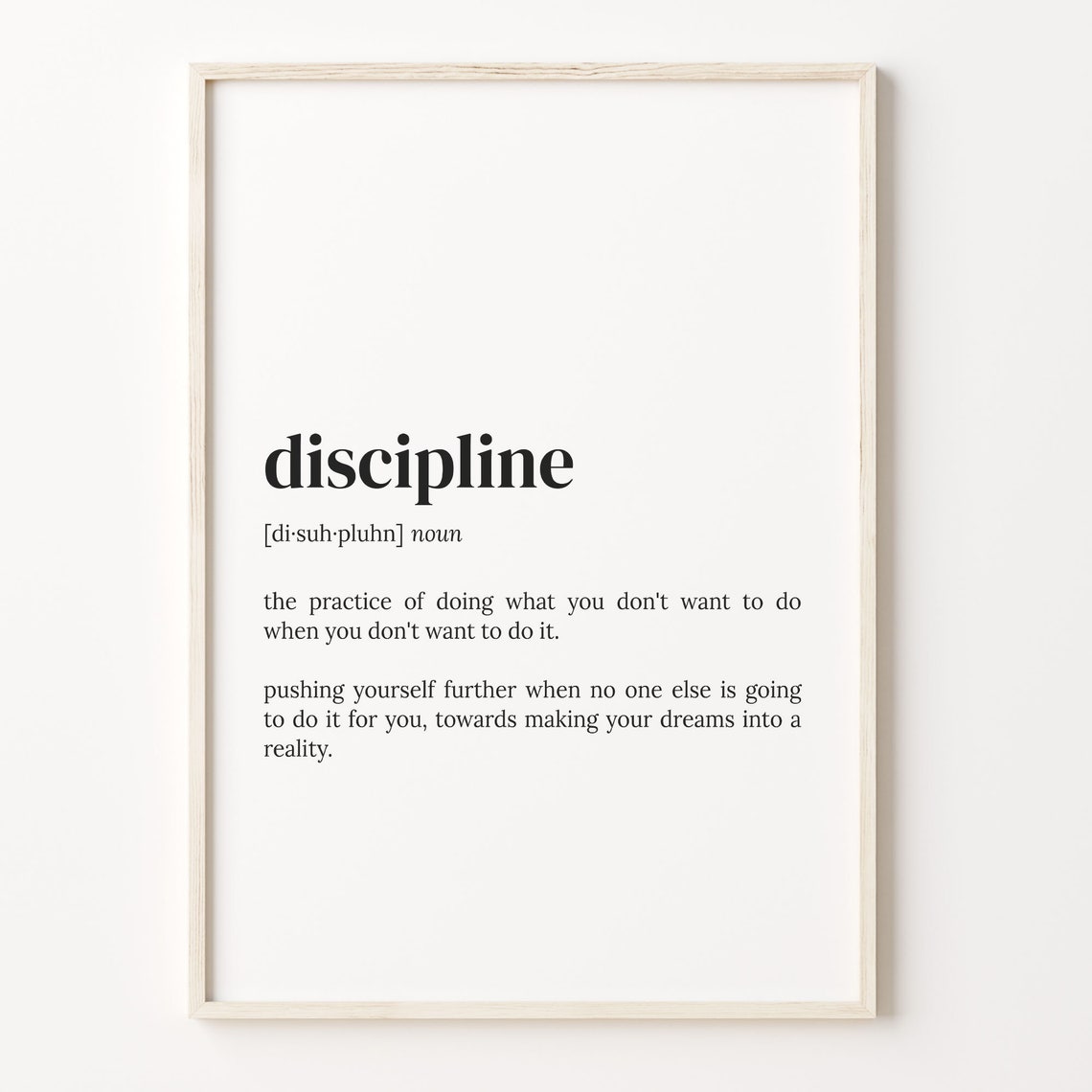 Discipline Definition Print, Dictionary Poster, Quote Wall Art ...