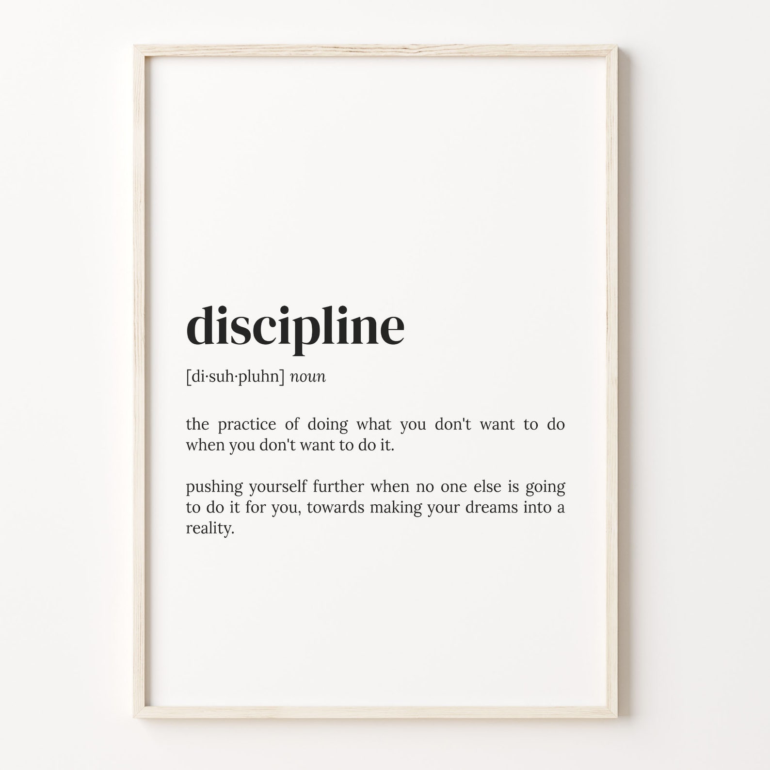 Discipline Definition Print, Dictionary Poster, Quote Wall Art ...