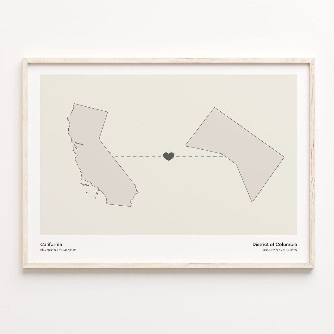 California to DC Map Print: Minimalist Travel Wall Art - Etsy