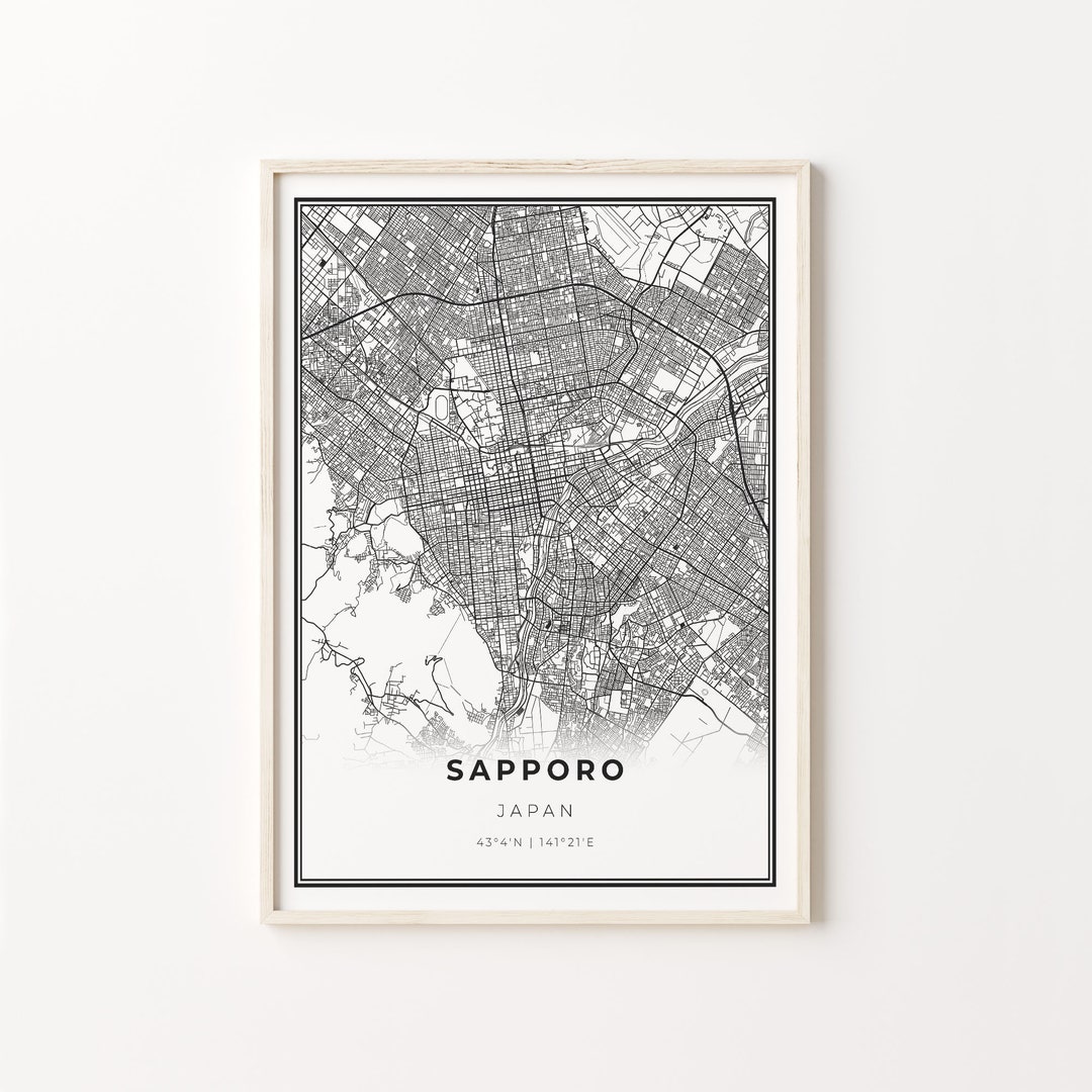 Sapporo Japan Map Print: Modern Black and White Wall Art - Etsy