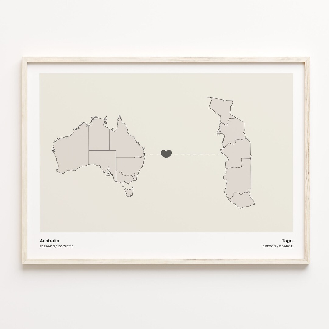 Australia to Tonga Print, Togolese Gift, Minimalistic Country ...