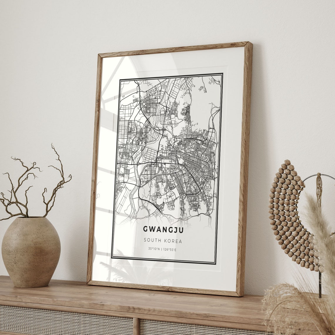 Gwangju City Map Print: Modern Black and White Wall Art - Etsy