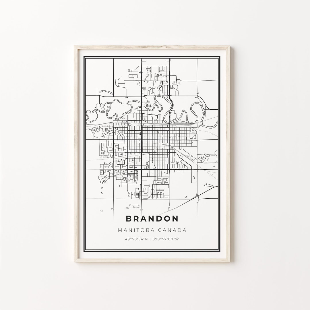 Brandon Print, City Map Art Poster, Manitoba MB Canada, Wall Art Decor ...