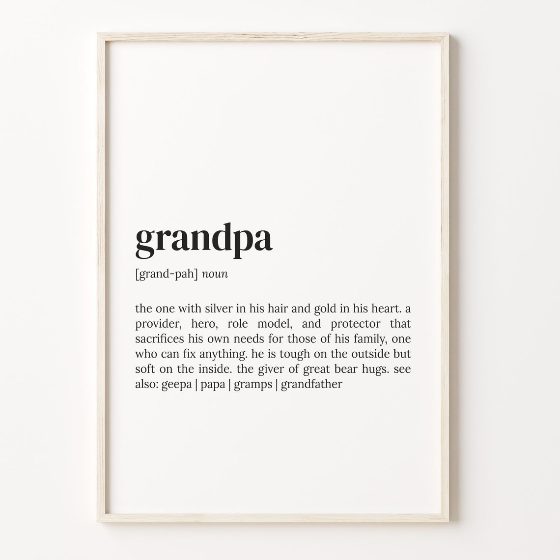 Grandpa Definition Print, Dictionary Poster, Quote Wall Art, Grandpa ...