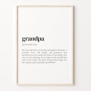 Grandpa Definition Print, Dictionary Poster, Quote Wall Art, Grandpa ...