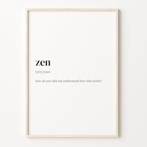 Zen Definition Print, Dictionary Poster, Quote Wall Art, Inspirational ...