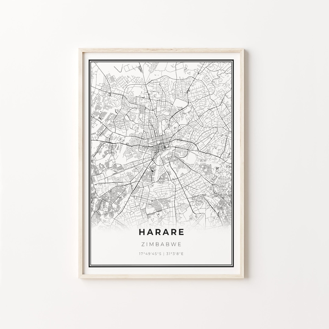 Harare Print, City Map Art Poster, Zimbabwe Art Poster, Wall Art Decor ...