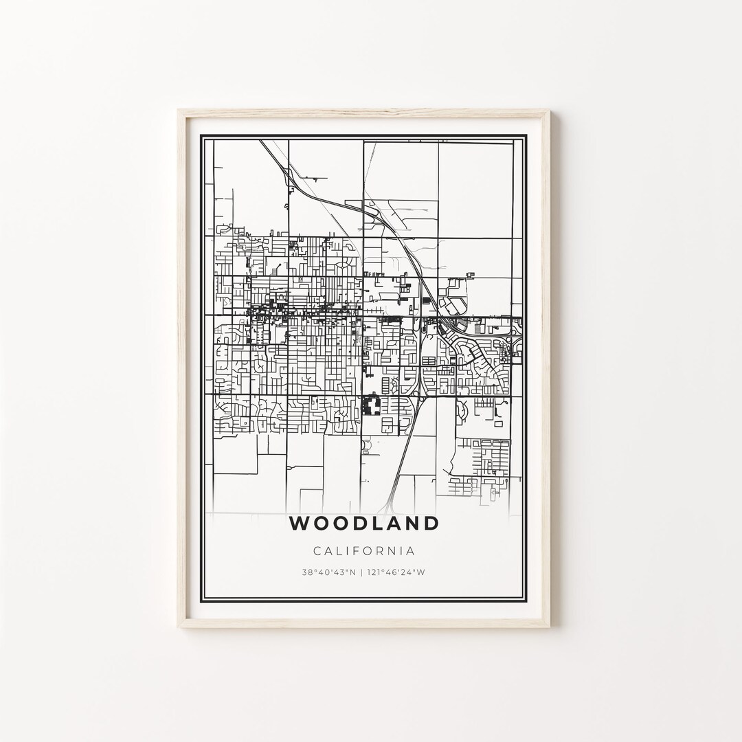 Woodland California Map Art Print: Modern Black and White Wall Decor - Etsy