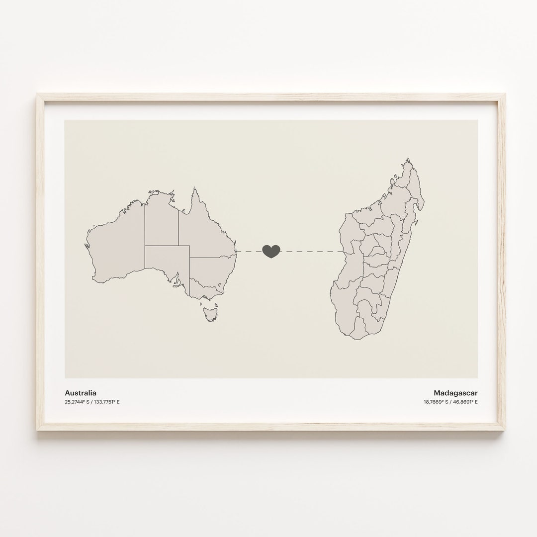 Australia Madagascar Map Print: Minimalist Country Connection Art - Etsy