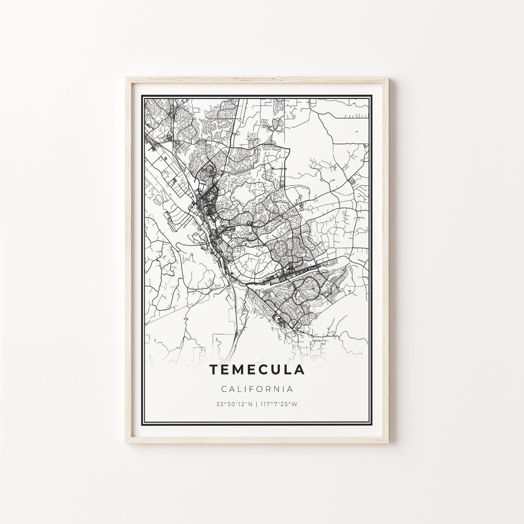 Temecula Print, City Map Art Poster, California CA USA, Wall Art Decor, Modern Black and White ...