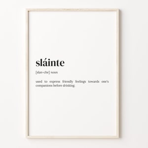 Sláinte Definition Print, Dictionary Poster, Quote Wall Art, Irish Word ...