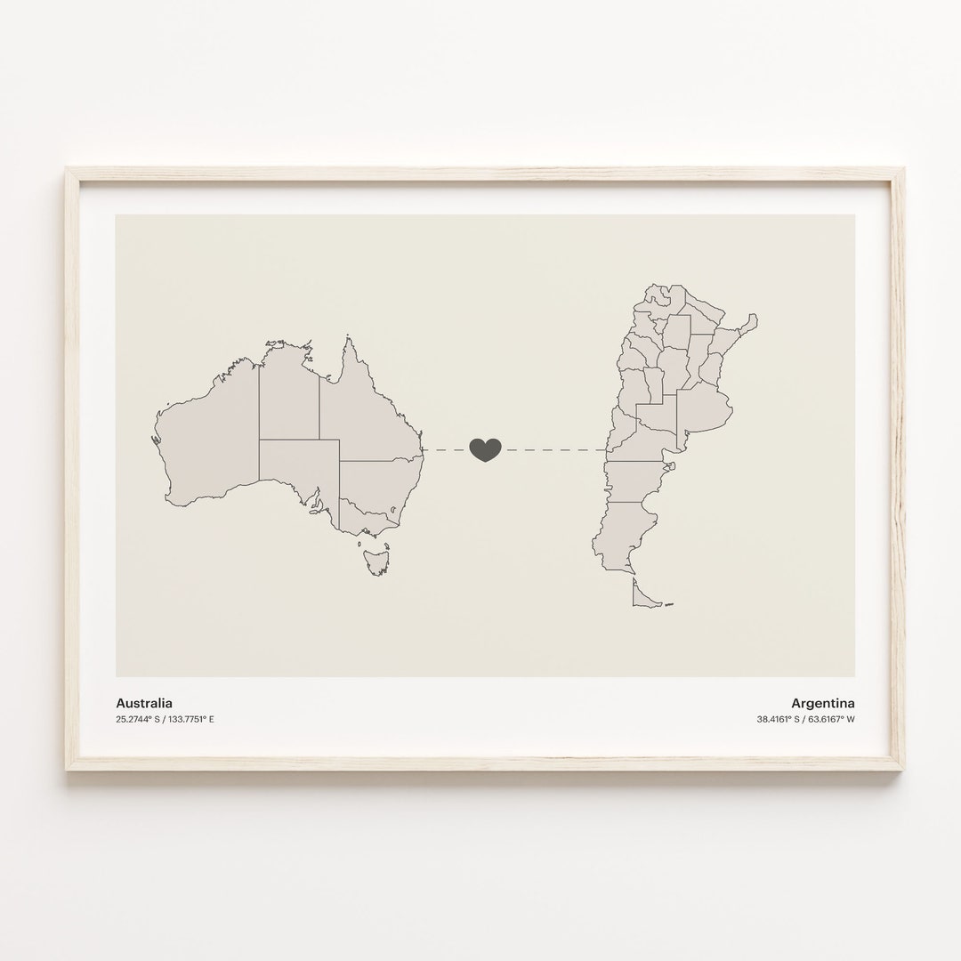 Australia Argentina Map Print: Country Connection Travel Wall Art - Etsy