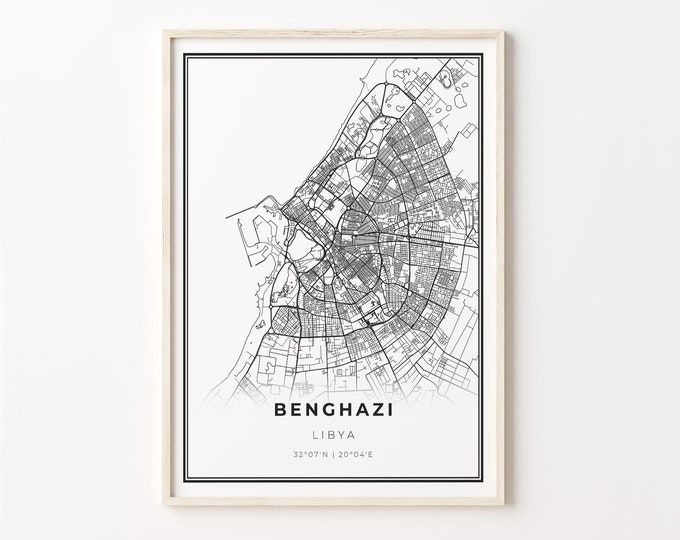 Benghazi Map, Benghazi, Libya, City Map, Home Town Map, Benghazi Print ...
