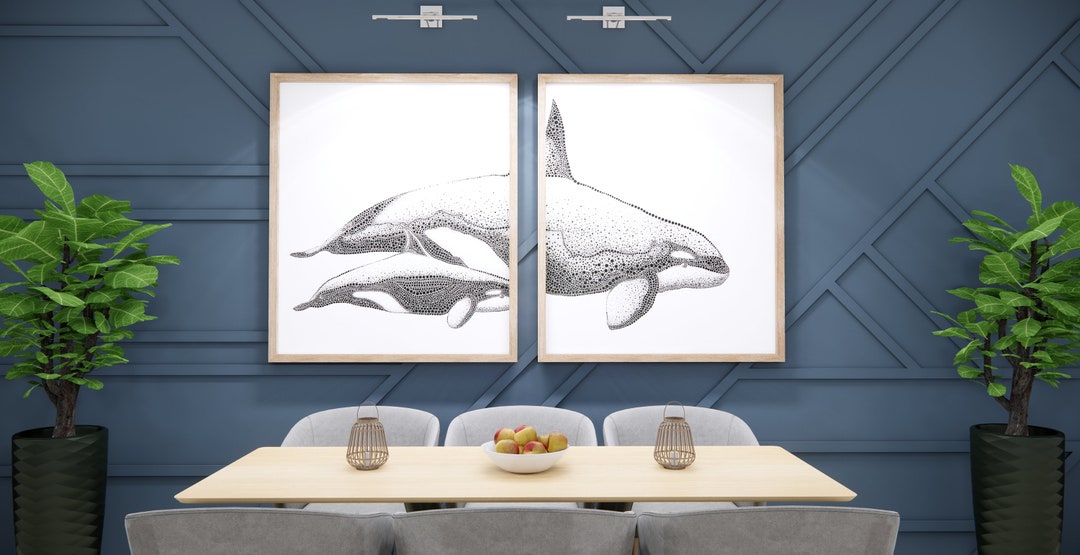 Handmade Orca Whale Art Print Set, Ocean Home Decor (digital Download ...