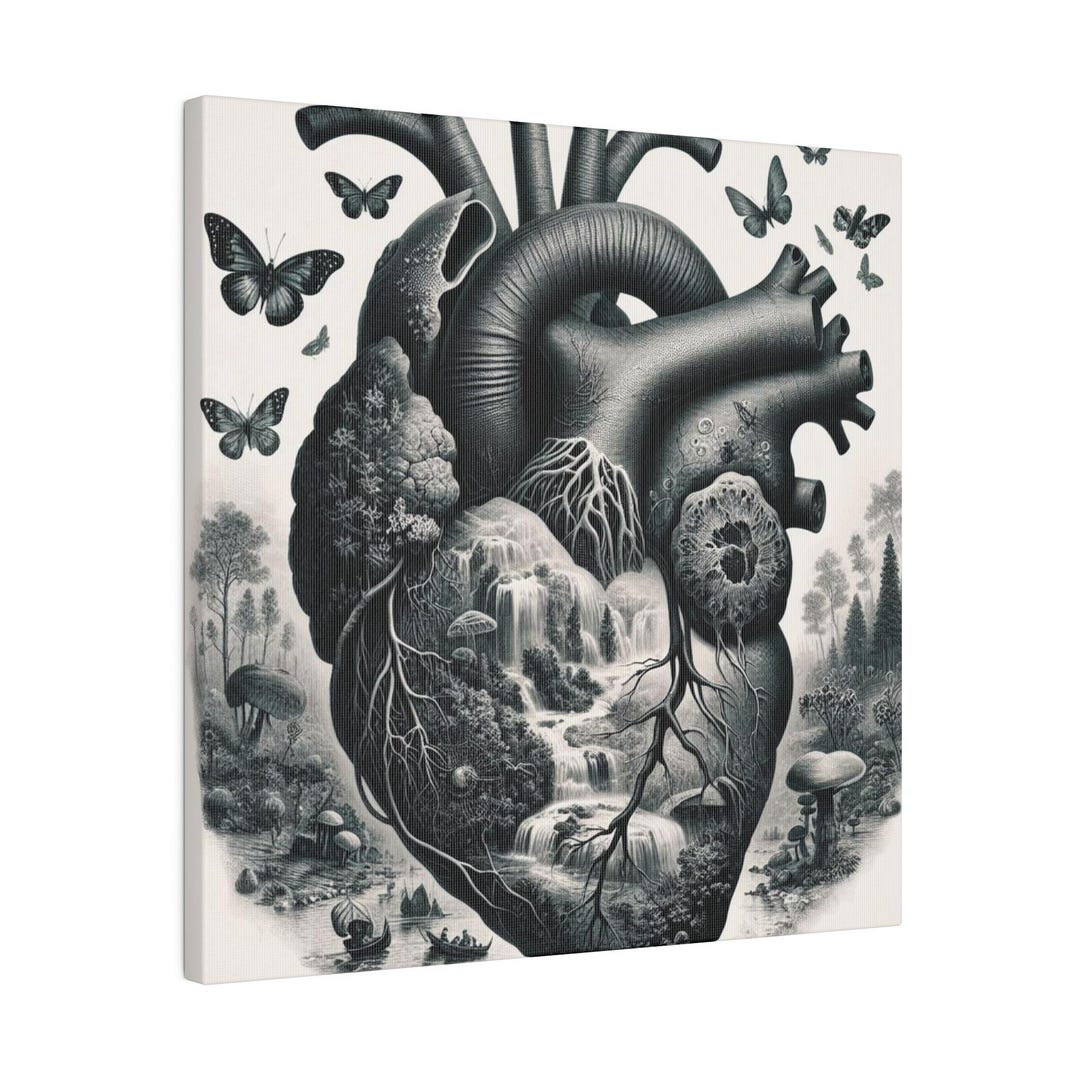 Victorian Anatomical Heart Sketch With Forests and Waterfalls i Feel ...