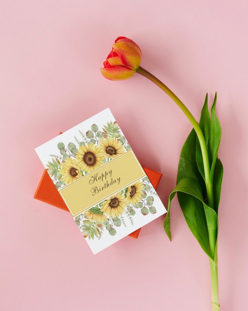 Printable Birthday Card With Sunflowers, Printable Greeting Card ...