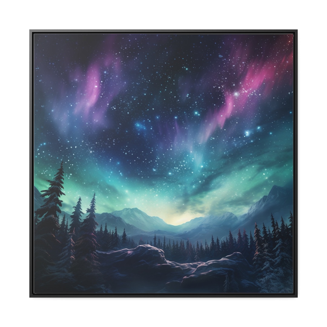 Enchanting Aurora Borealis: Cosmic Night Sky Canvas Wrap, Square Frame ...