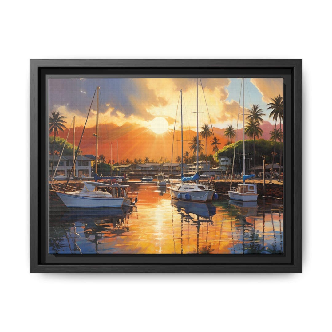 Lahaina's First Light: Harbor Dawn Awakening Canvas Wrap Square Frame ...