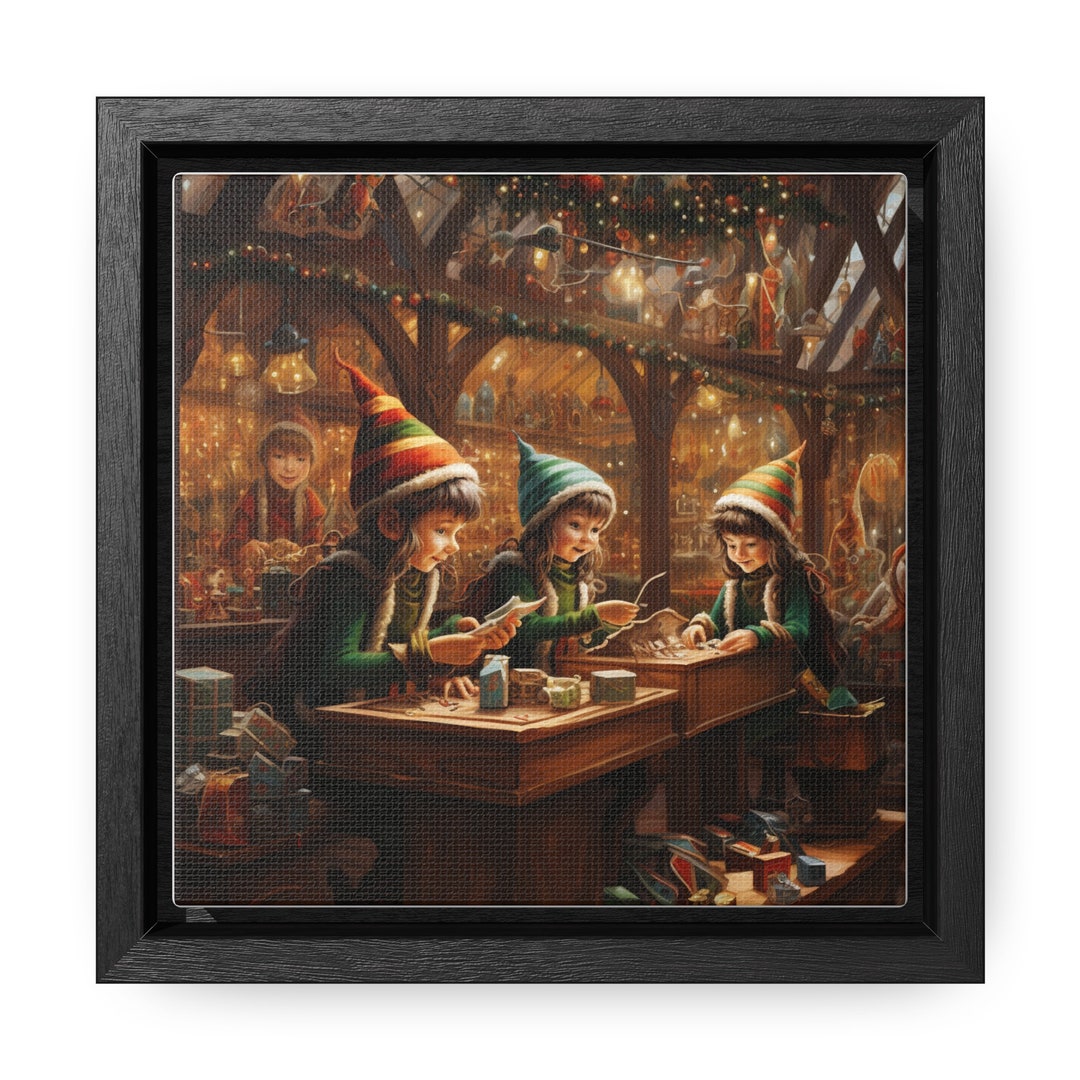 Toyland Tinkers: Elves in the Workshop Canvas Wrap, Square Frame - Etsy