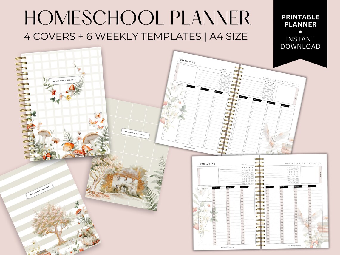 HOMESCHOOL PLANNER Printable Weekly Templates Covers in A4 Size - Etsy
