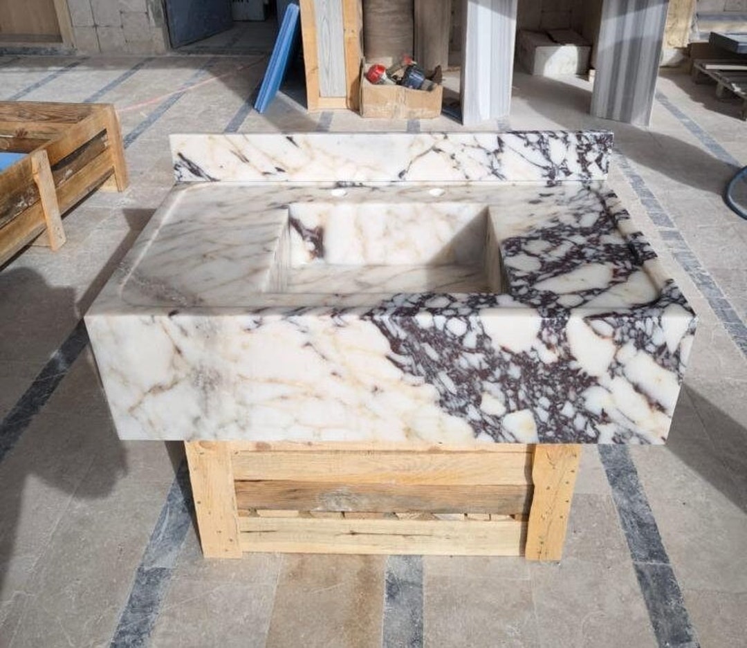 Calacatta Violet Marble Sink, Wall Mounted Marble Sink, Custom Order ...