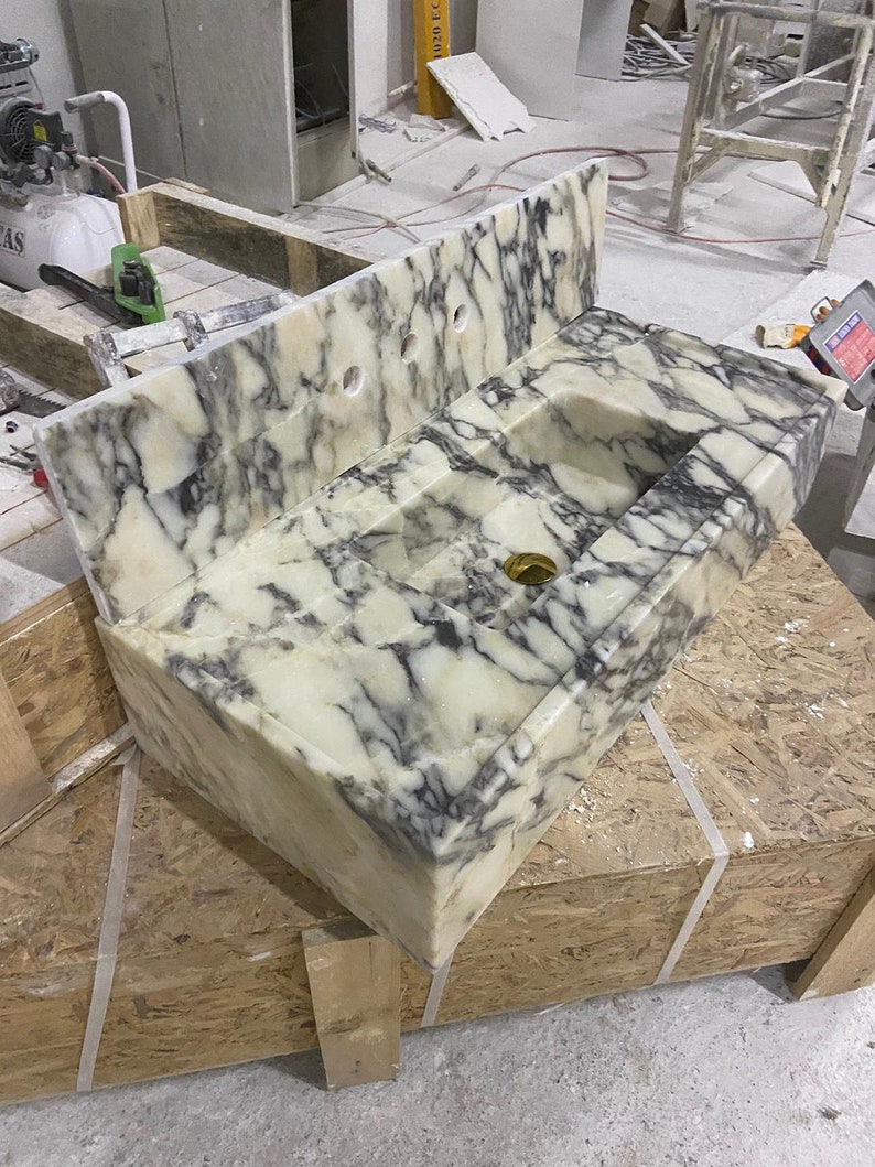 Calacatta Violet Marble Sink, Wall Mounted Marble Sink, Custom Order ...