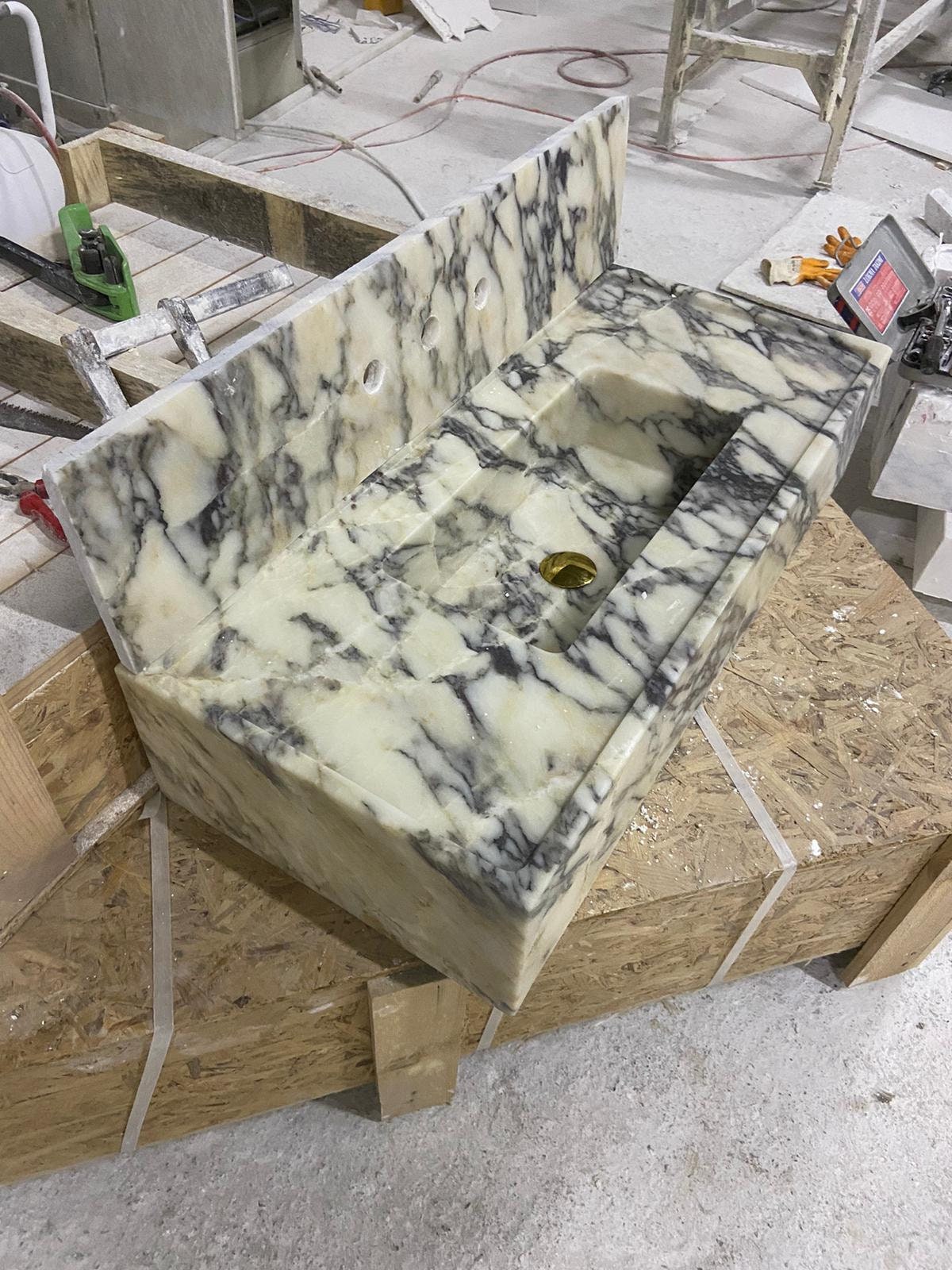 Calacatta Violet Marble Sink, Wall Mounted Marble Sink, Custom Order ...