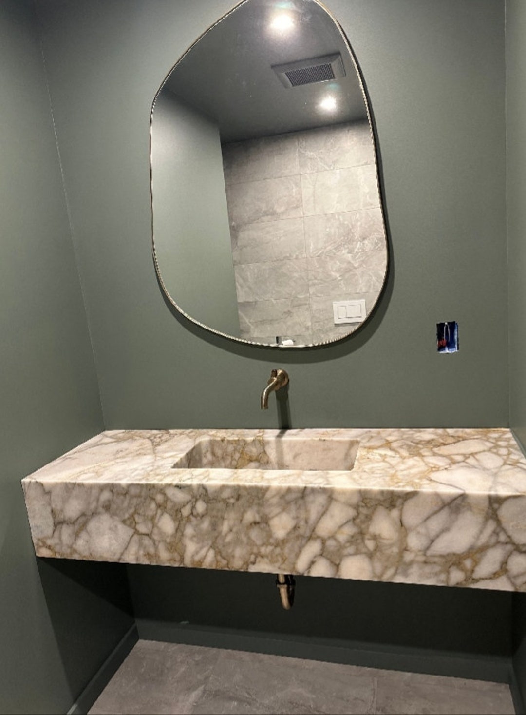 Calacatta Monet Marble Vanity, Green Marble, Powder Room Marble Sink ...
