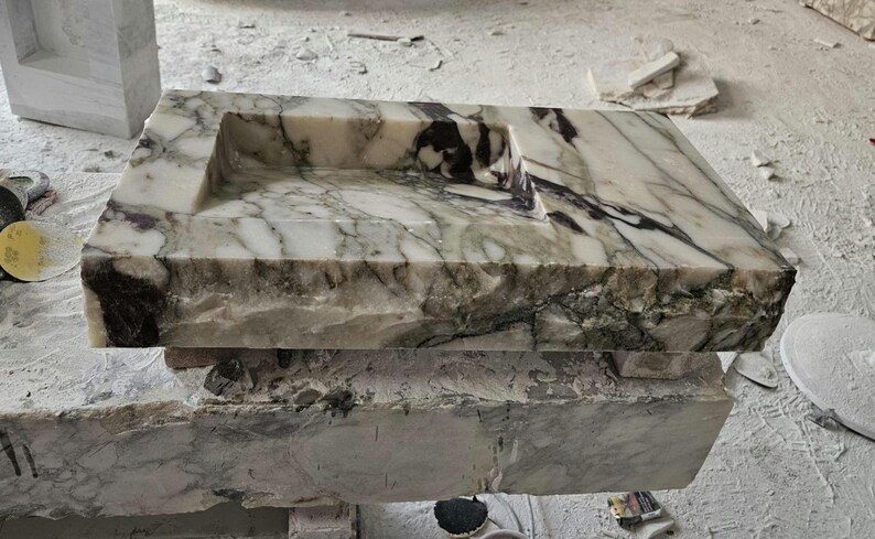 Calacatta Viola Marble Sink, Wall Mounted Marble Sink,hand Carved ...