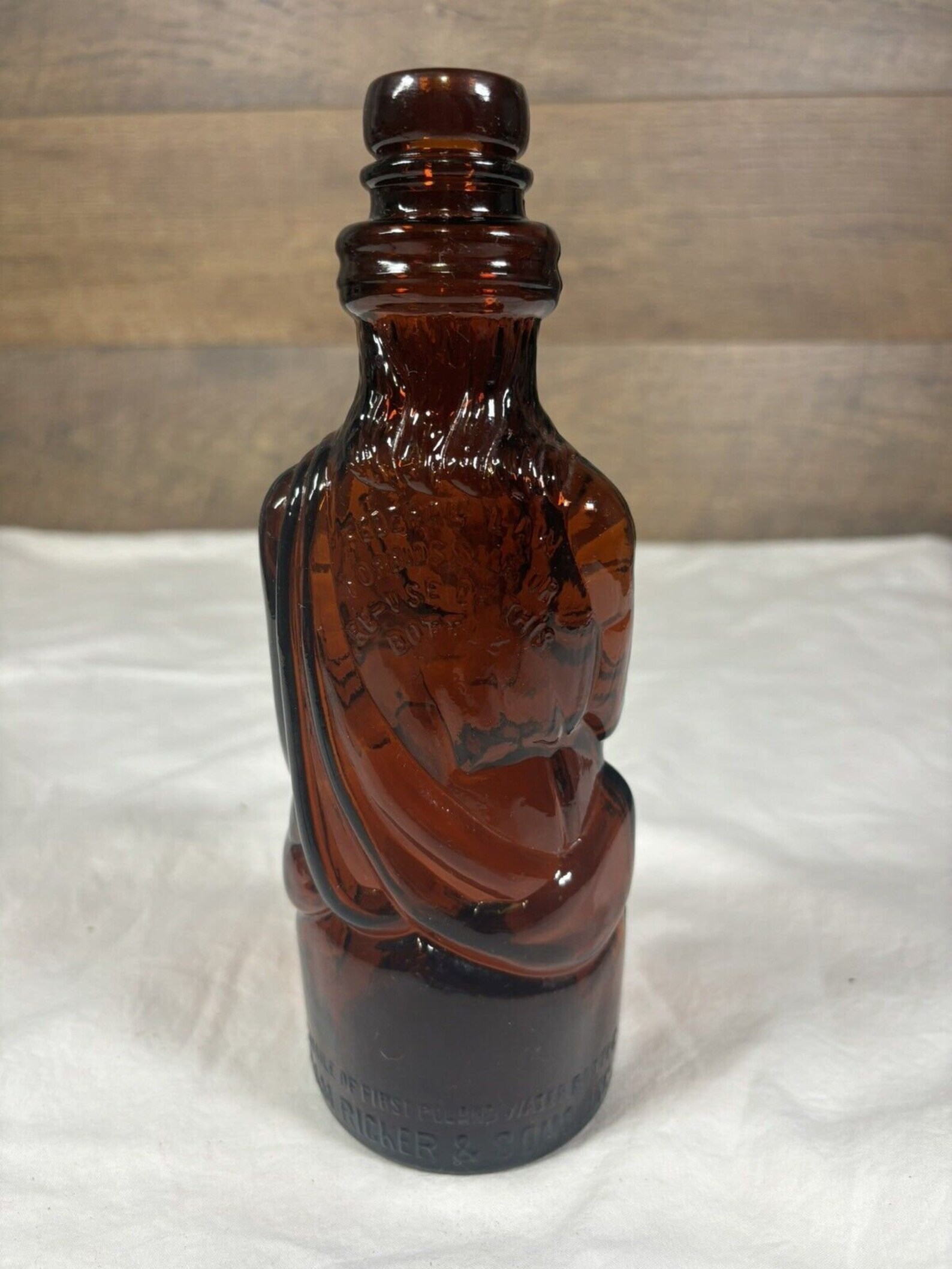 Vintage Hiram Ricker & Sons Figural Bottle Decanter Fac-simile Amber 8. ...