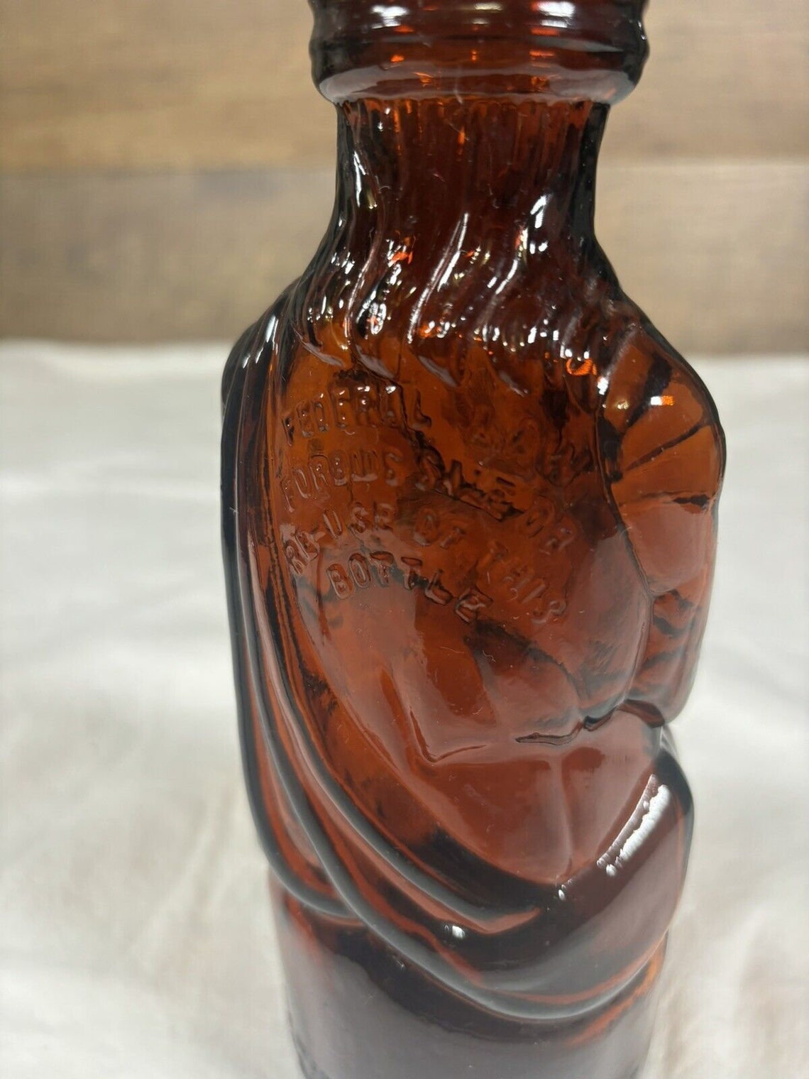 Vintage Hiram Ricker & Sons Figural Bottle Decanter Fac-simile Amber 8. ...