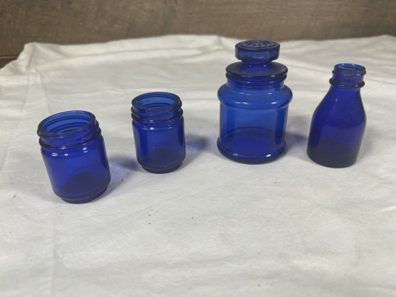 Vintage Vicks Vaporub Lidded Cobalt Blue Jar W Lid & 3 Vicks Bottle Lot ...