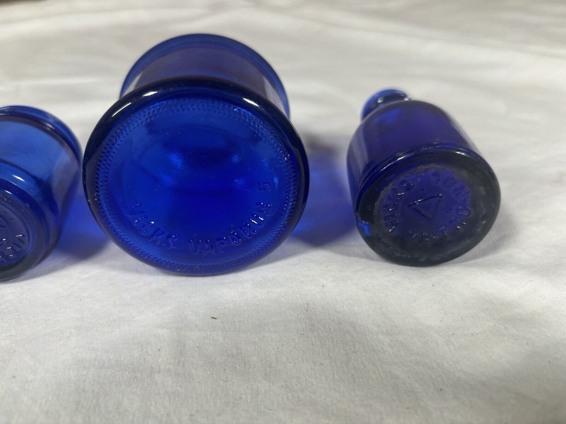 Vintage Vicks Vaporub Lidded Cobalt Blue Jar W Lid & 3 Vicks Bottle Lot ...