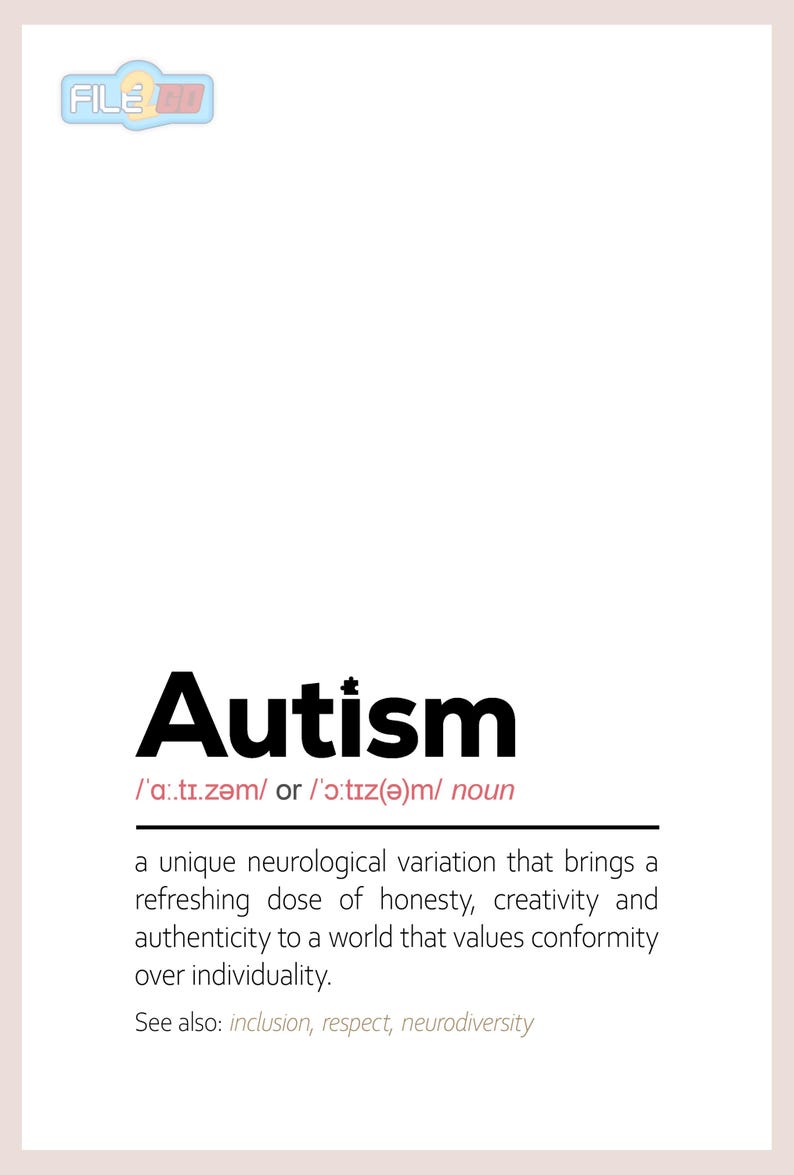 Autism Definition Print | Minimalist Neurodiversity Wall Art | Autism ...