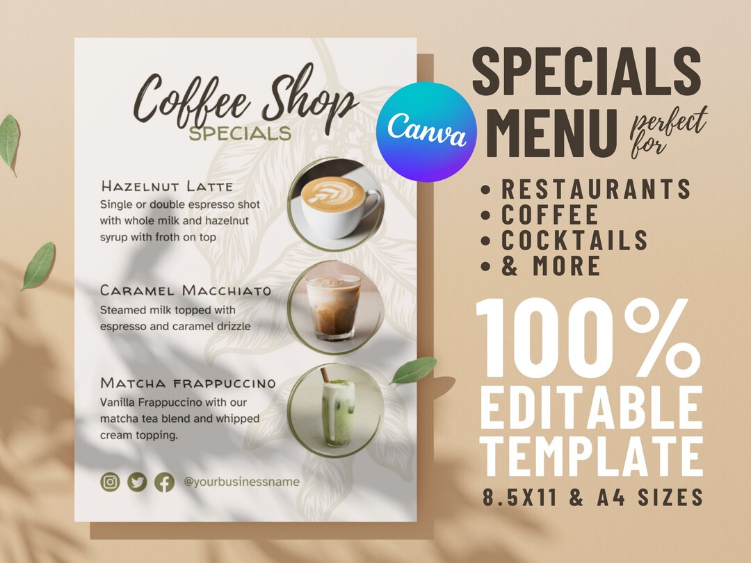 Editable Canva "specials" Menu Template for Small Businesses ...