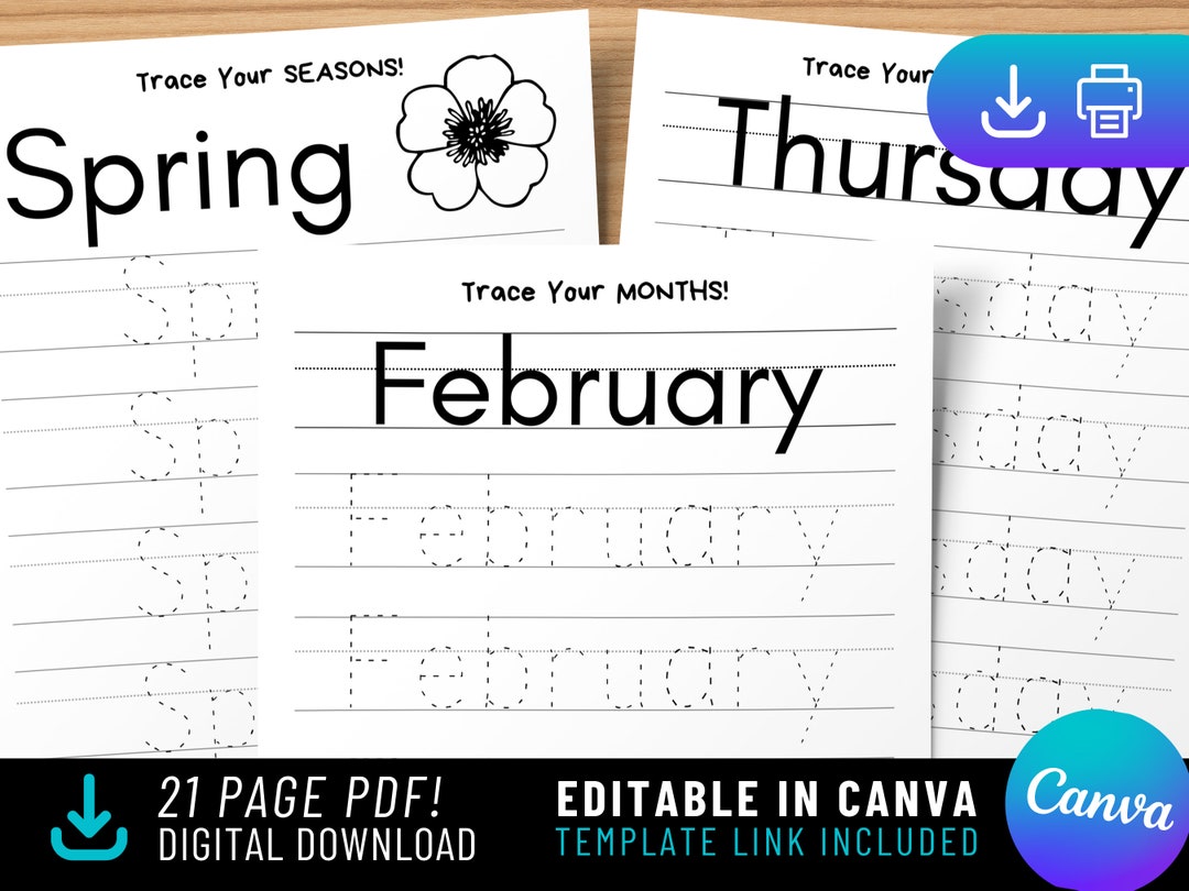 Tracing, Four Seasons, Months, Weekdays, Lettering Worksheets ...