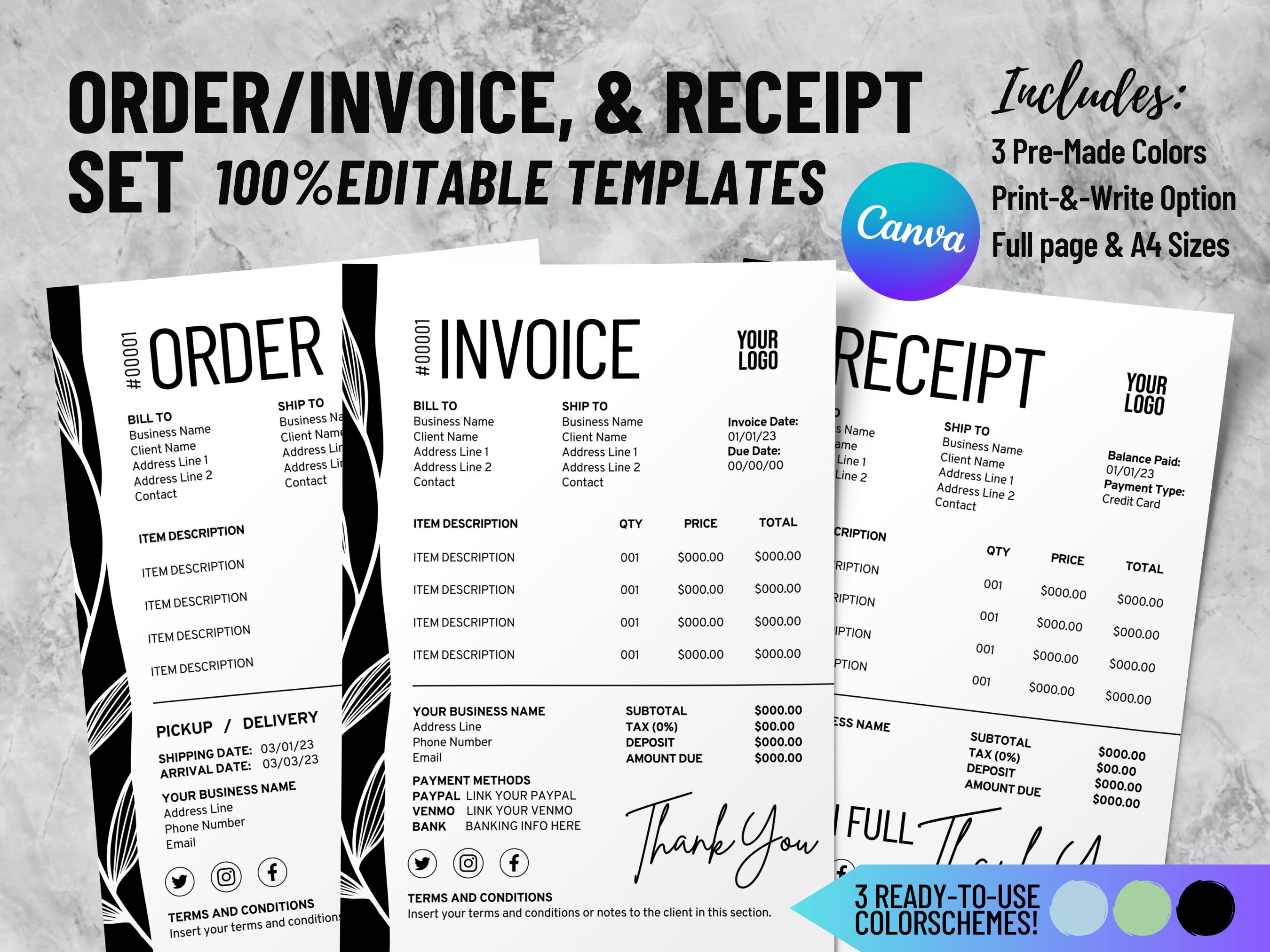 Small Business Forms Editable Billing Order, Invoice, Receipt Forms for ...