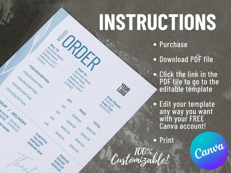 Small Business Forms Editable Billing Order, Invoice, Receipt Forms for Canva in Full Page and ...
