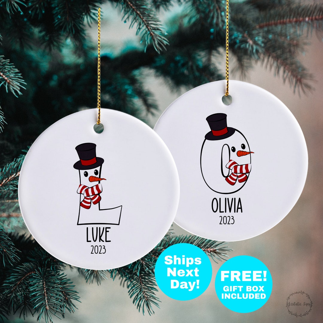 Personalized Fun Snowman Ornament, Monogram Alphabet Ornament, Snowman ...
