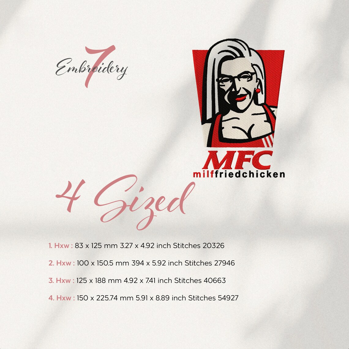 Milf Fried Chicken Embroidery Designs, Humorous Embroidery Pattern ...