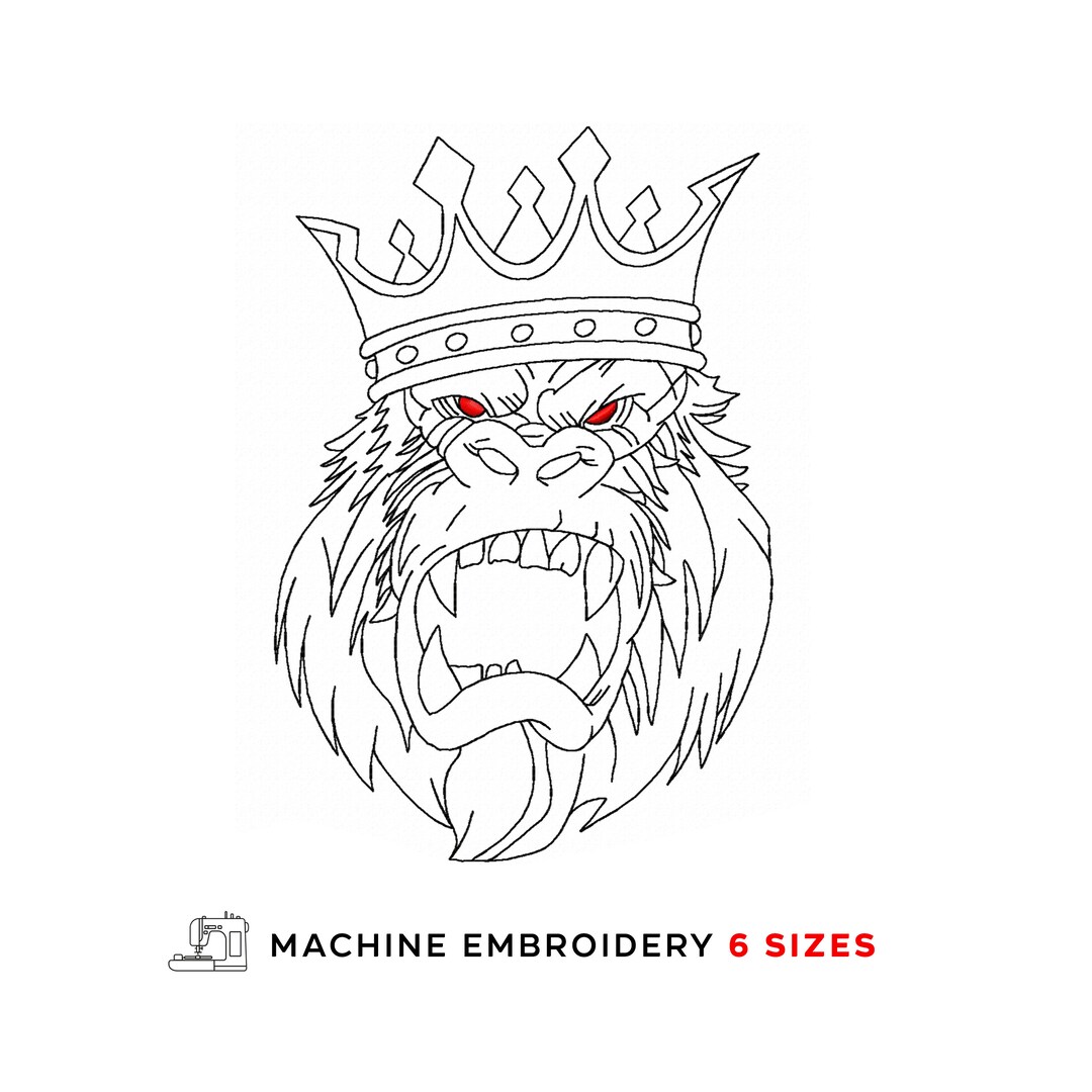 Angry Gorilla Head Embroidery Design, Gorilla Head Art Line Embroidery ...