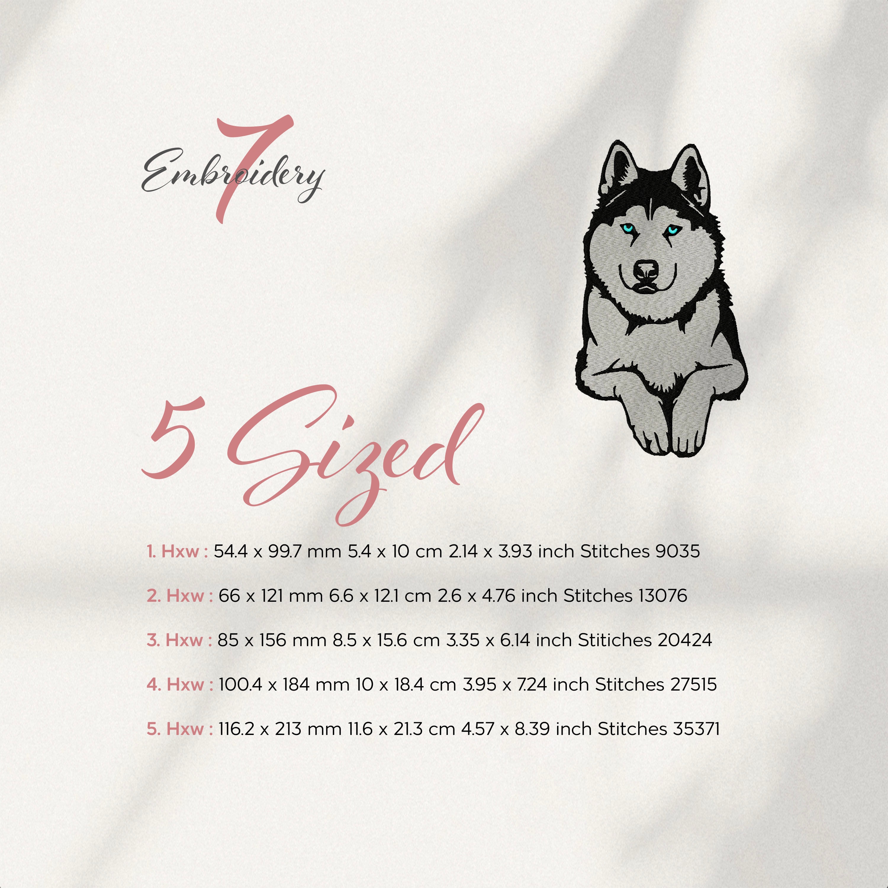 Husky Embroidery Designs, Siberian Husky Embroidery Pattern File 5 Size ...