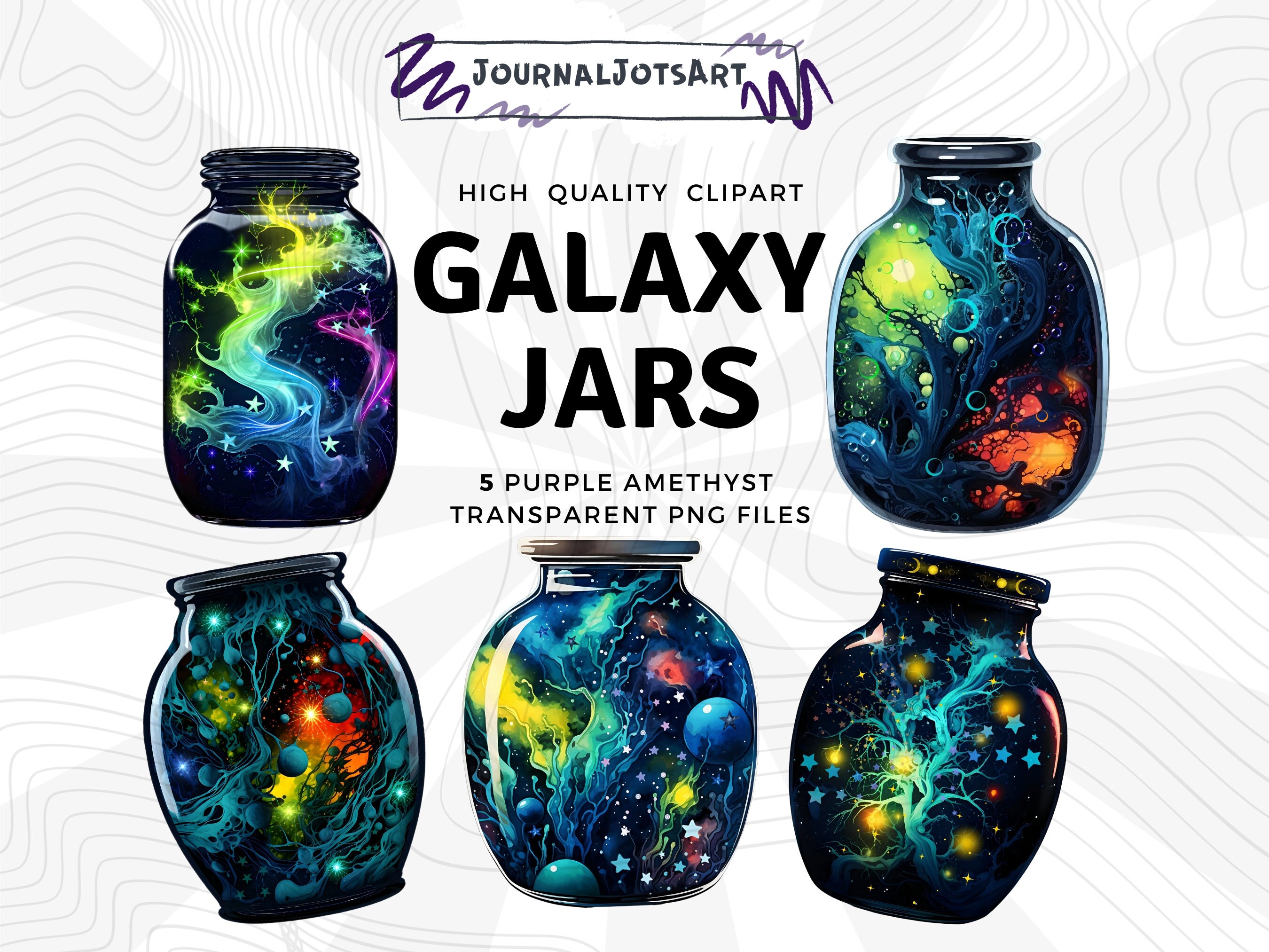 Galaxy Jars Clipart Set, Transparent PNG Instant Digital Download Art ...