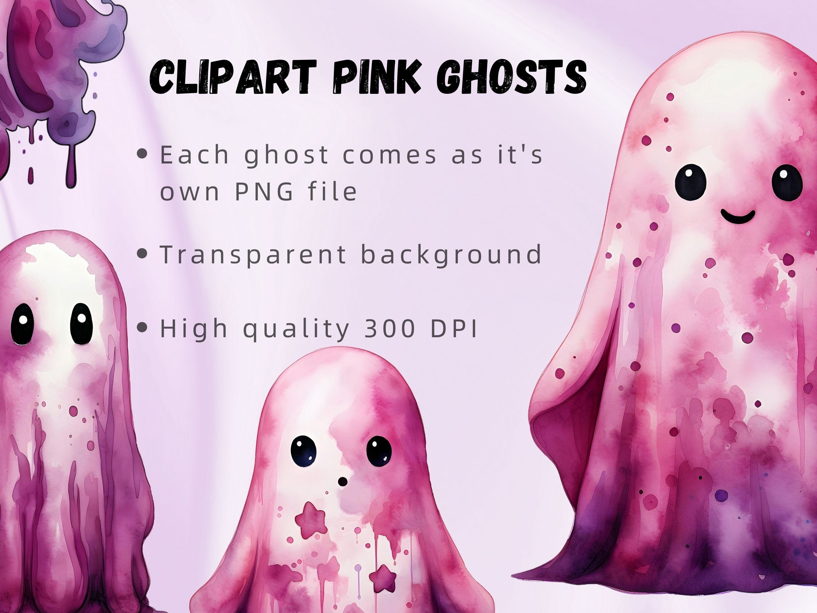 Cute Pink Ghosts Clipart Set - Unique Halloween PNG Digital Downloads ...