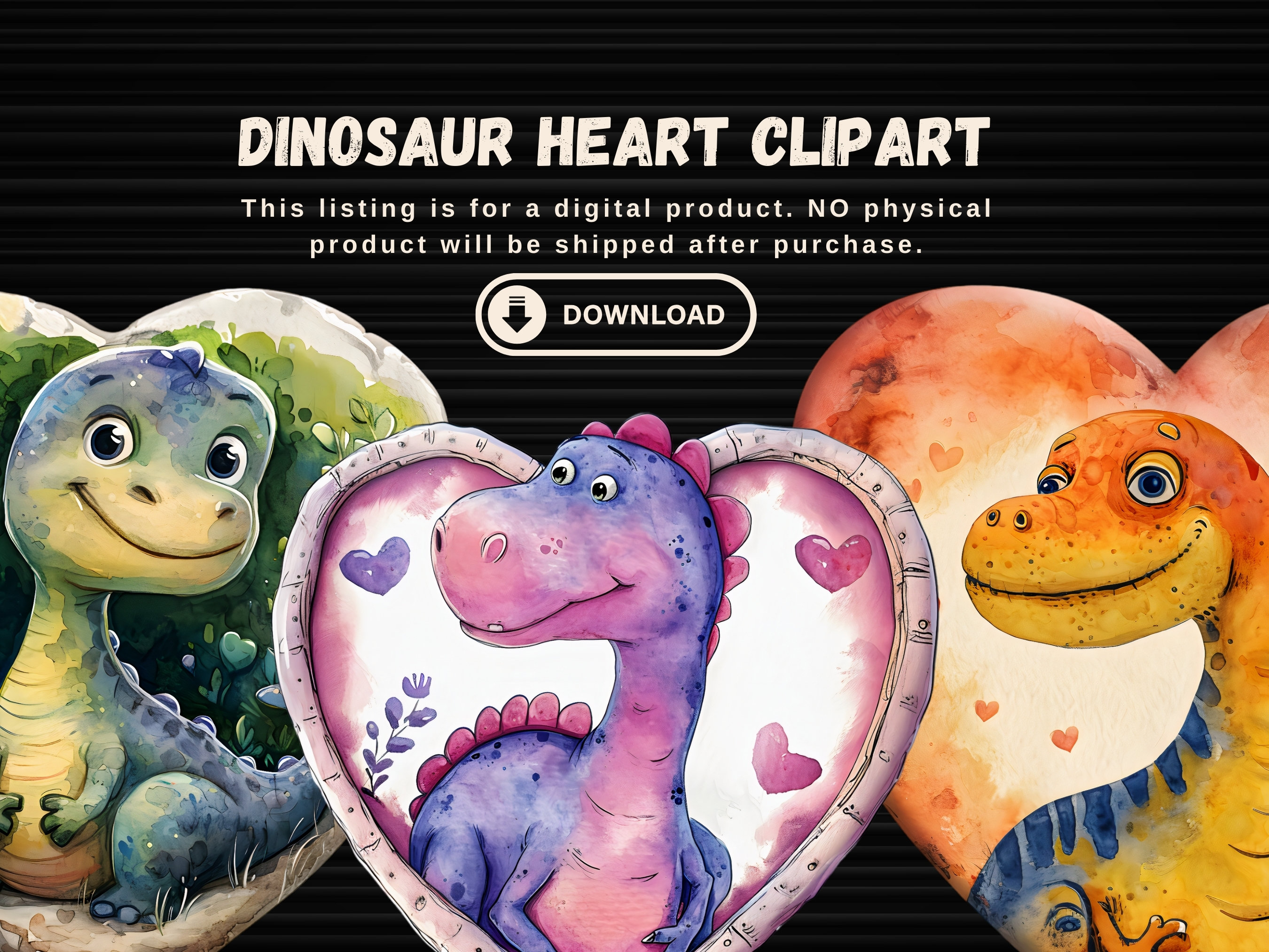 Dinosaur Hearts Clipart Bundle - Set of 5 Watercolor Illustrations - Etsy