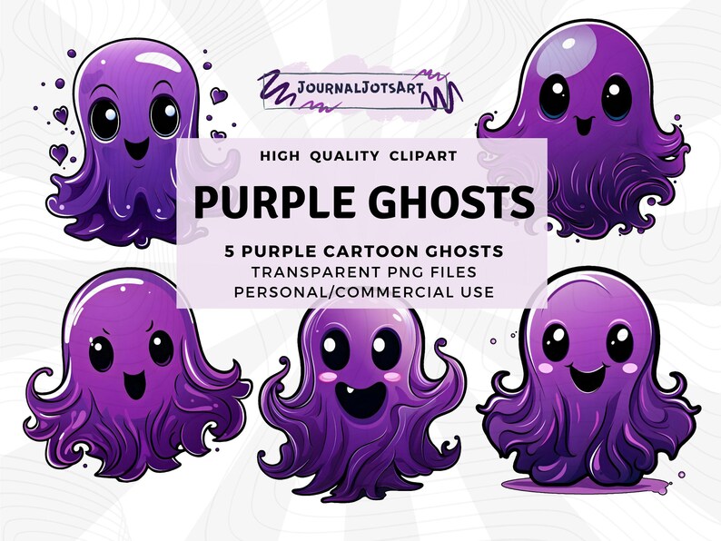 Purple Cartoon Ghosts Clipart Set - Unique Halloween PNG Digital ...